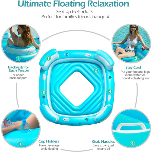 Utibia Floating Island Pool Float - Inflatable 4-Person Swimming Pool Lounger Raft River Lake ...